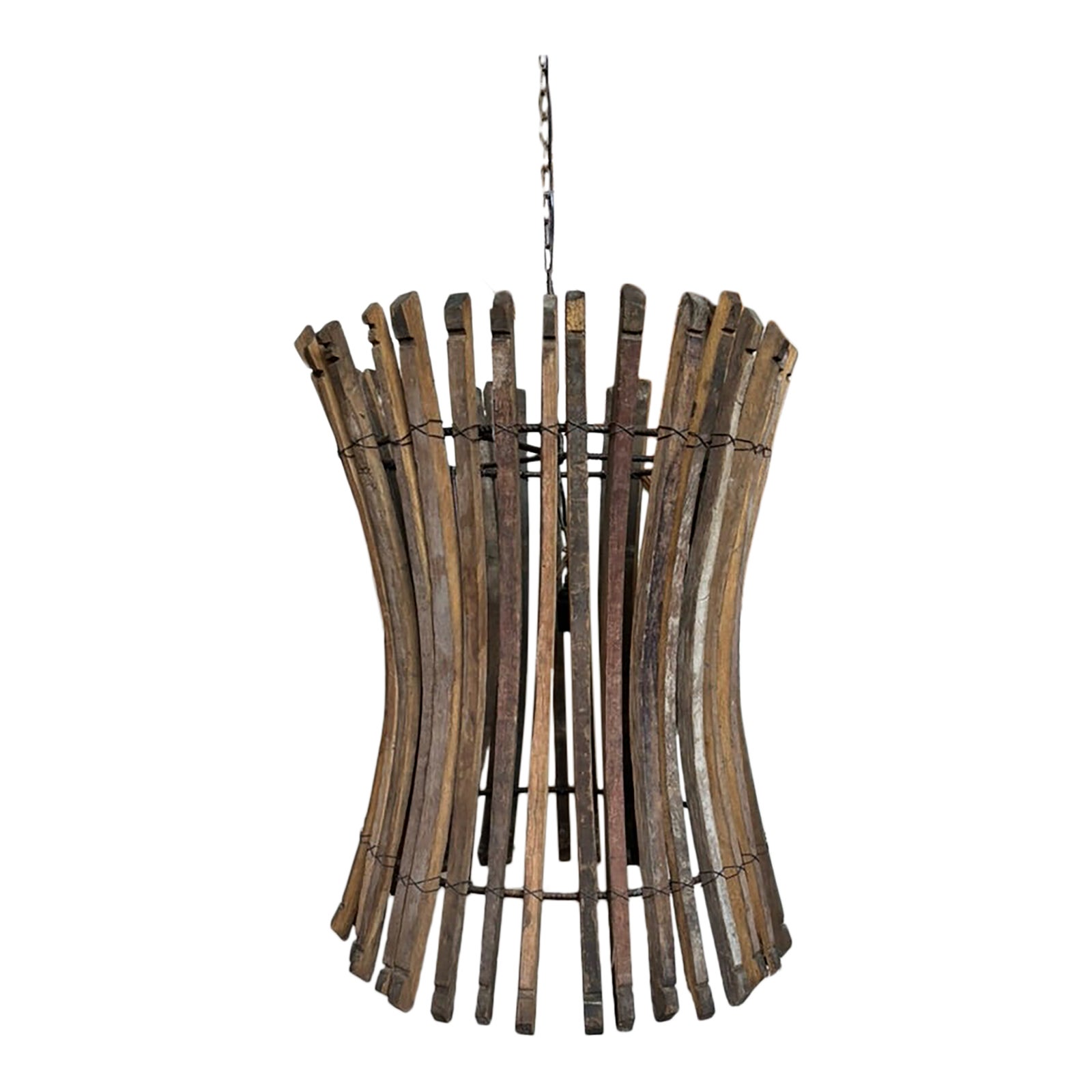 Rustic Barrel-Style Wooden Slat Pendant Light Fixture | Chairish