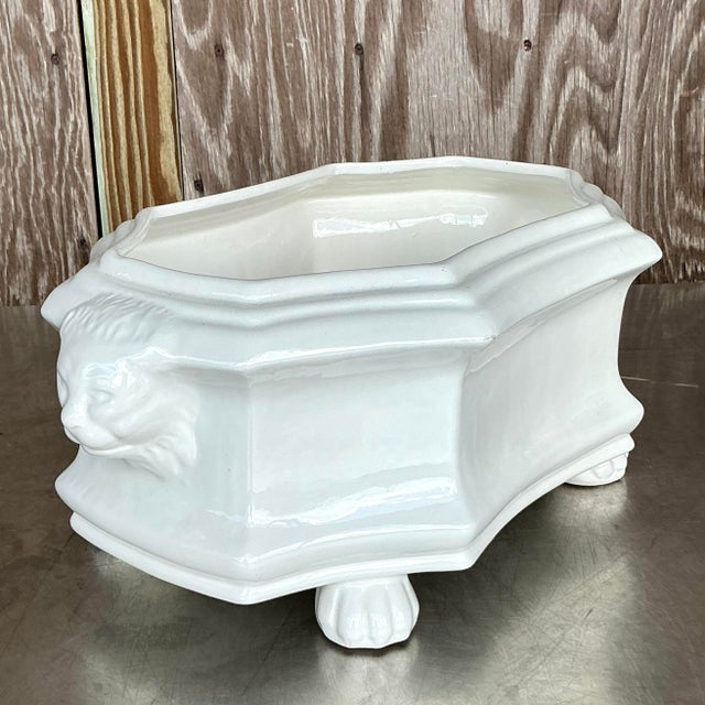 Vintage Italian Glazed Ceramic Lions Head Cache Pot | Chairish