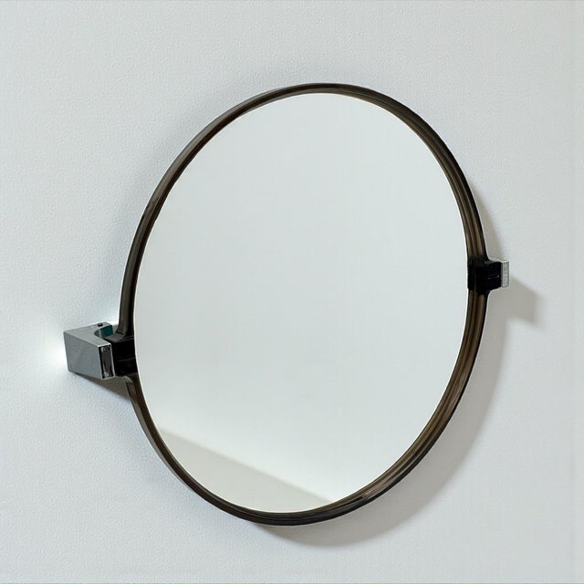 Round Space Age Pivot Mirror in Smoked Acrylic from Allibert, France ...