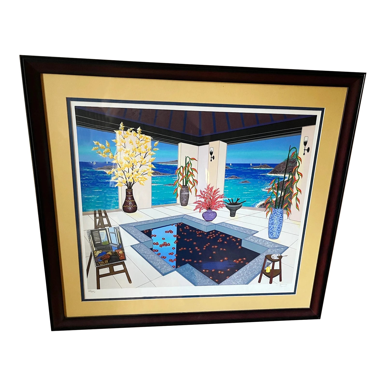 Vintage Postmodern Interior Scene Serigraph by Fanch (Francois Ledan ...