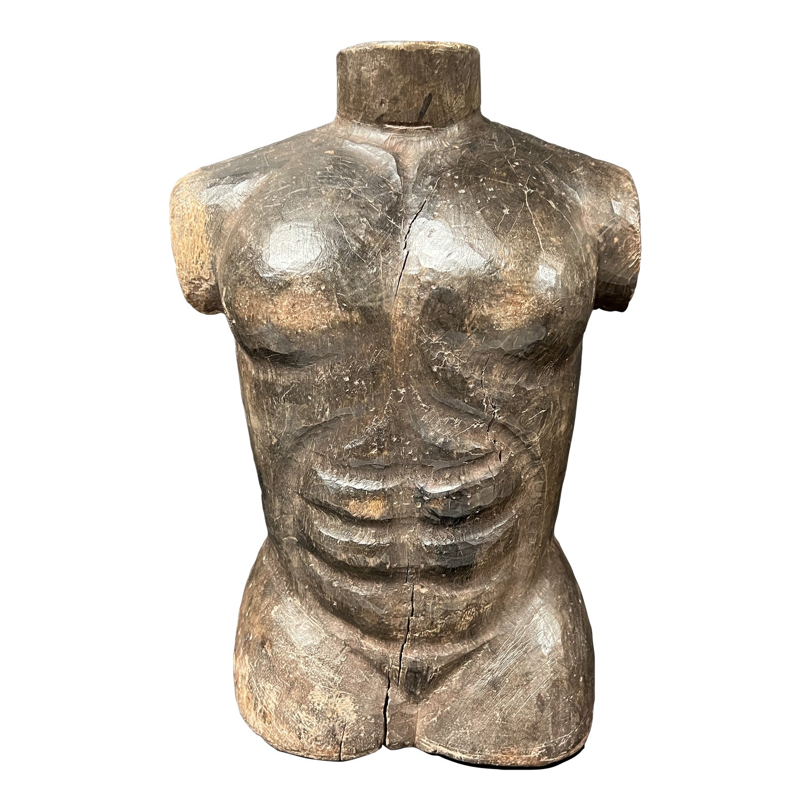 Mid 20th Century Carved Solid Wood Male Torso Sculpture | Chairish