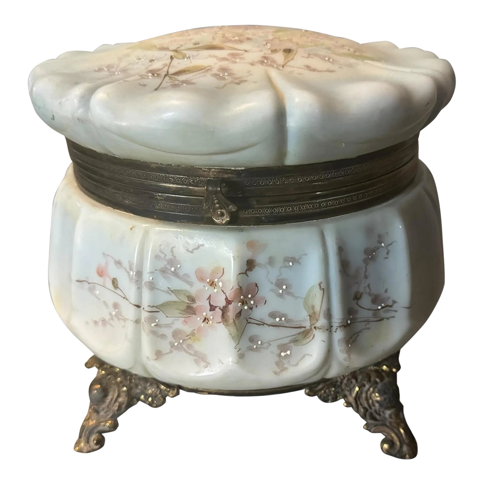 Antique Oversized Victorian Wavecrest Hand Painted Footed Dresser Box ...