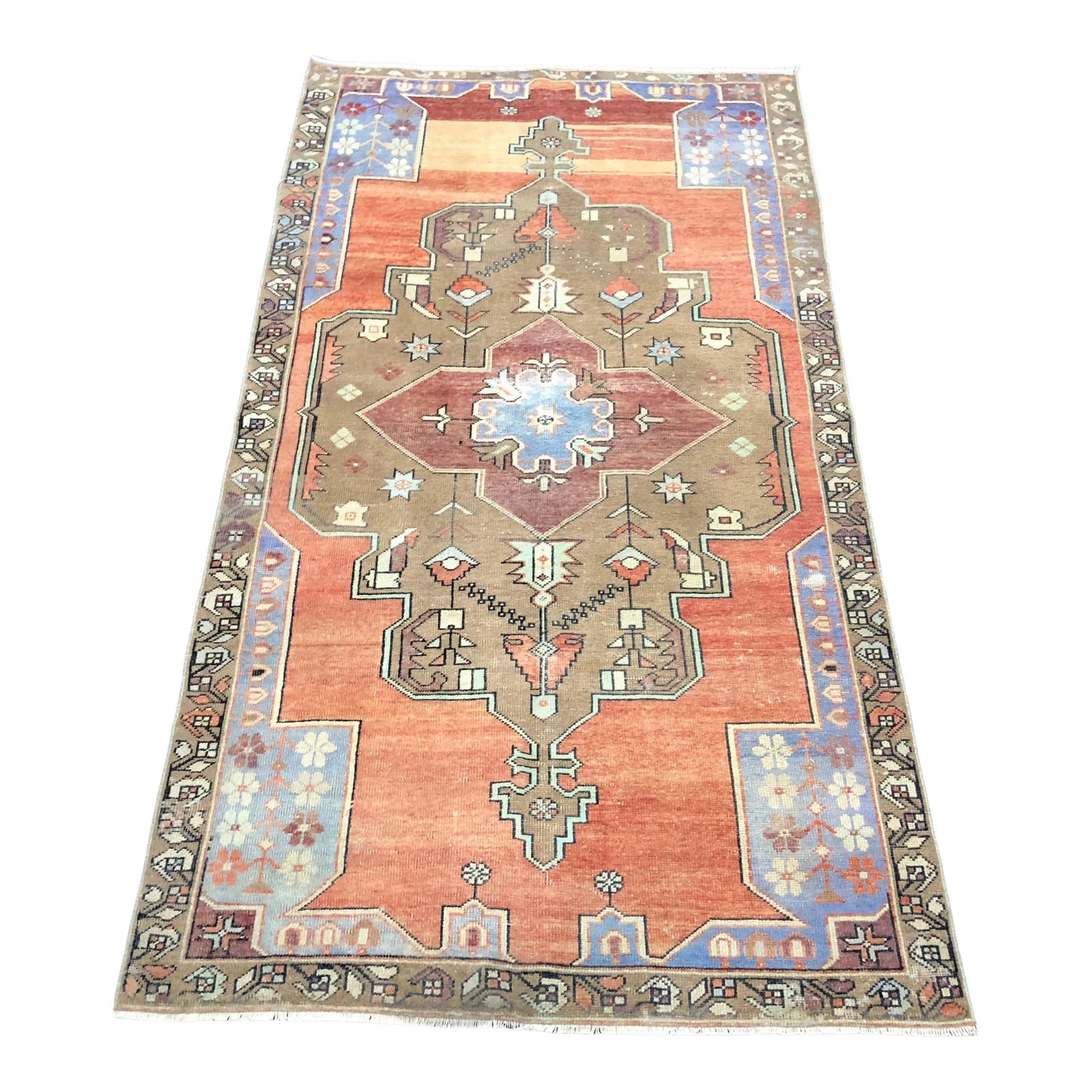 Vintage Turkish Traditional Ethnic Hand Knotted Wool Area Rug - 4′6″ × ...