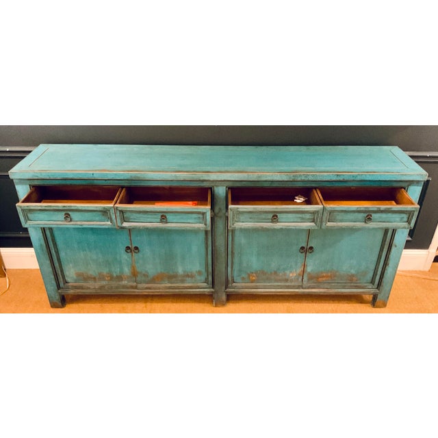 Modern Rustic Teal Sideboard | Chairish