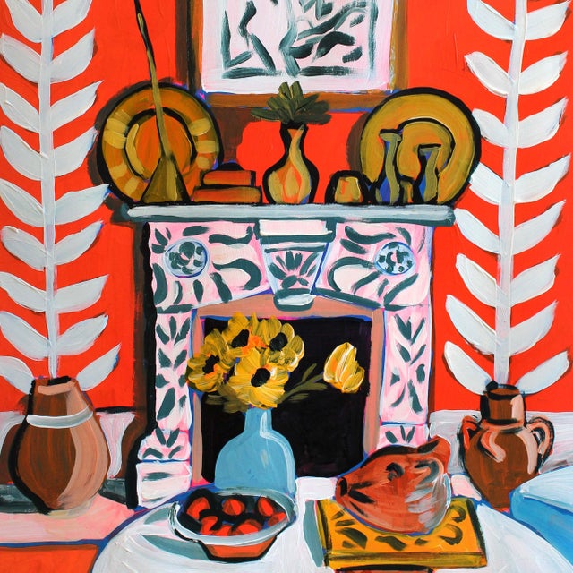 "Orange Room With Fireplace" Contemporary Still Life Interior Painting by Sophie Edell | Chairish