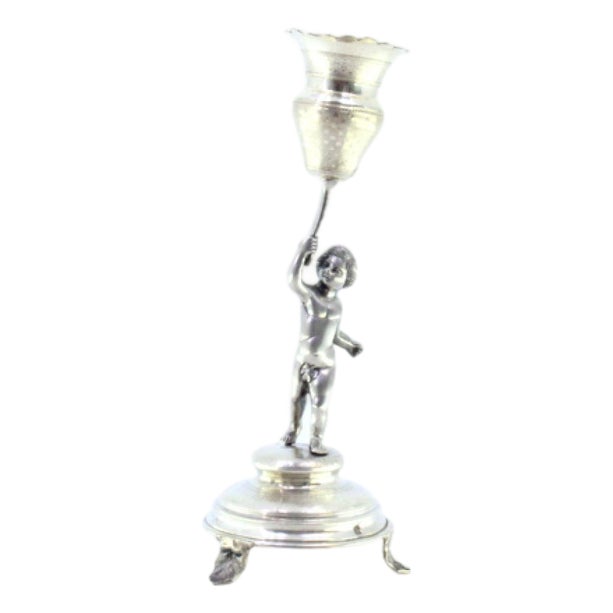 Silver Toothpick Holder with Gilded Putti Chalice on Guilloche Plinth ...