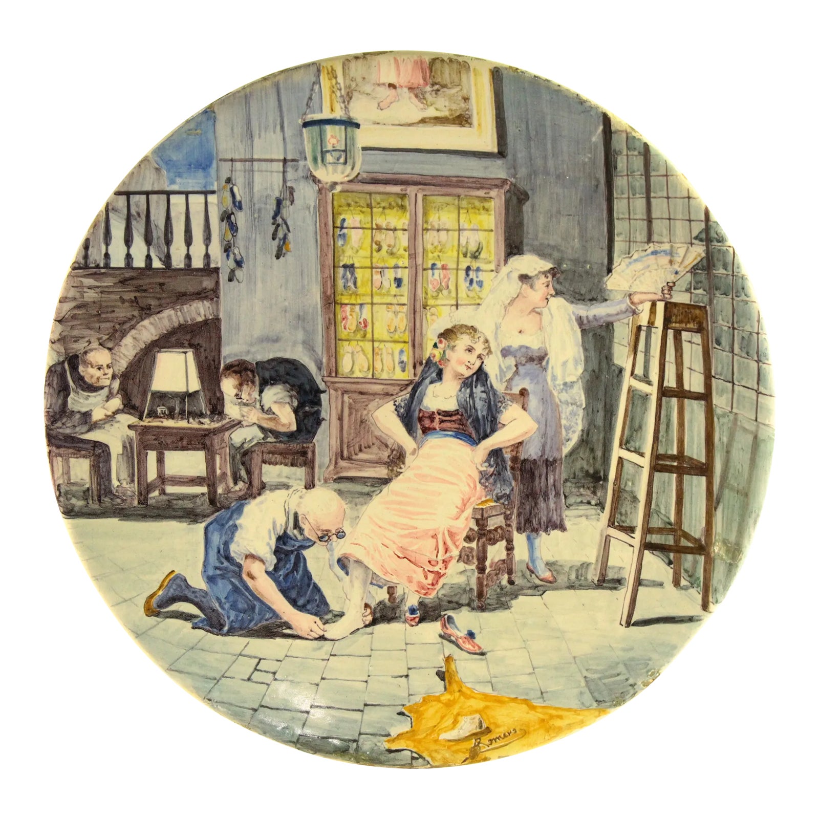 1881-1906 Viuda De Gomez Sevilla Spain Wall Charger, Shoemaker's Shop ...