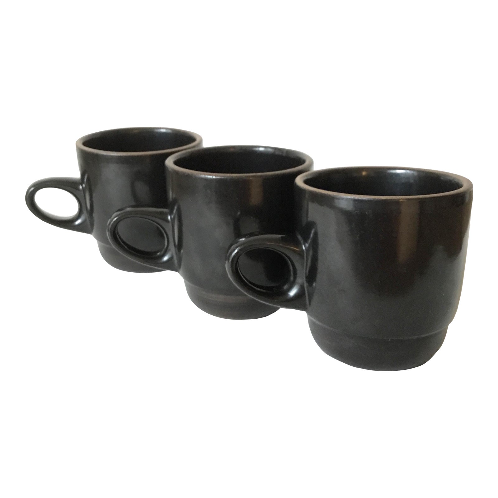 Late 20th Century Heath Ceramics Black Onyx Stack Mugs Rim Line #205 ...