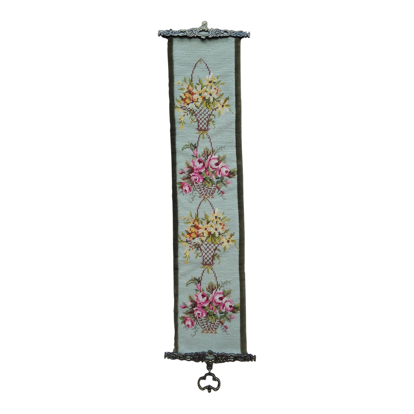 1960s Floral Needlepoint Bell Pull | Chairish
