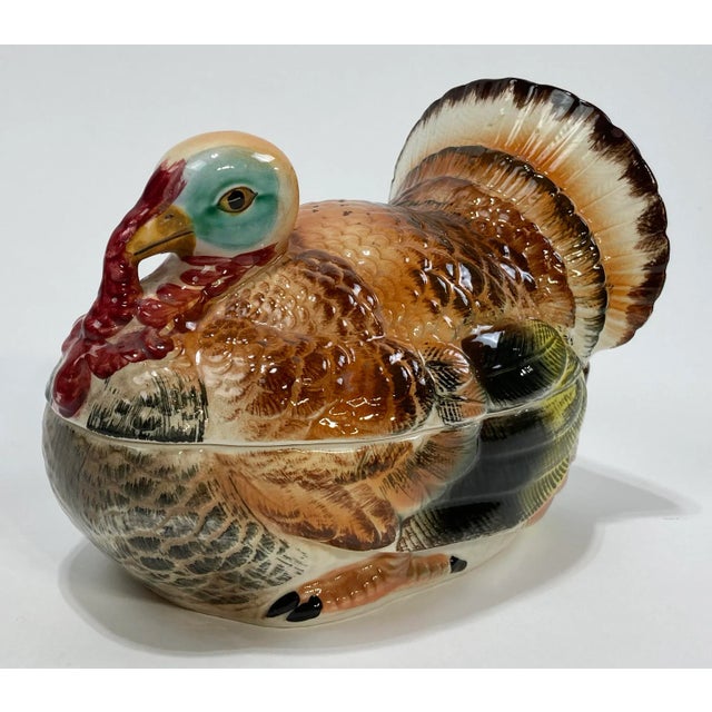 Vintage Lidded Hand-Painted Ceramic Turkey Tureen | Chairish