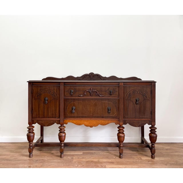 1920s Walnut Jacobean Sideboard Buffet With Birdseye Maple Accent ...