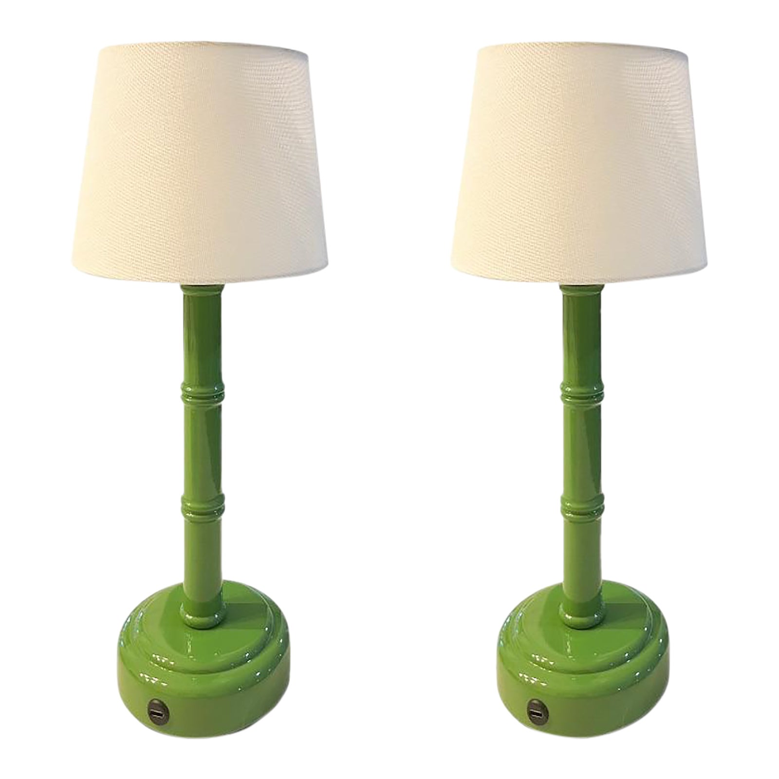 Contemporary Pair of Mrs. Alice Rechargeable Table Lamps in Green ...