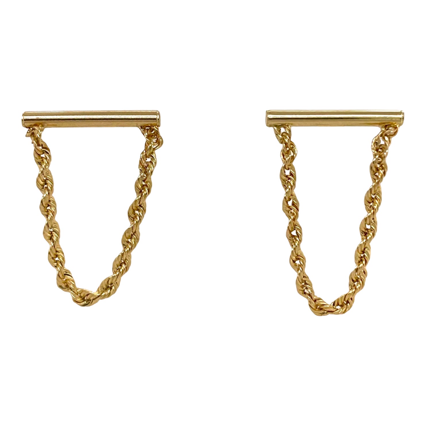 1980s 14k Gold Rope Chain Dangling Earrings With Pierced Posts, 2 ...