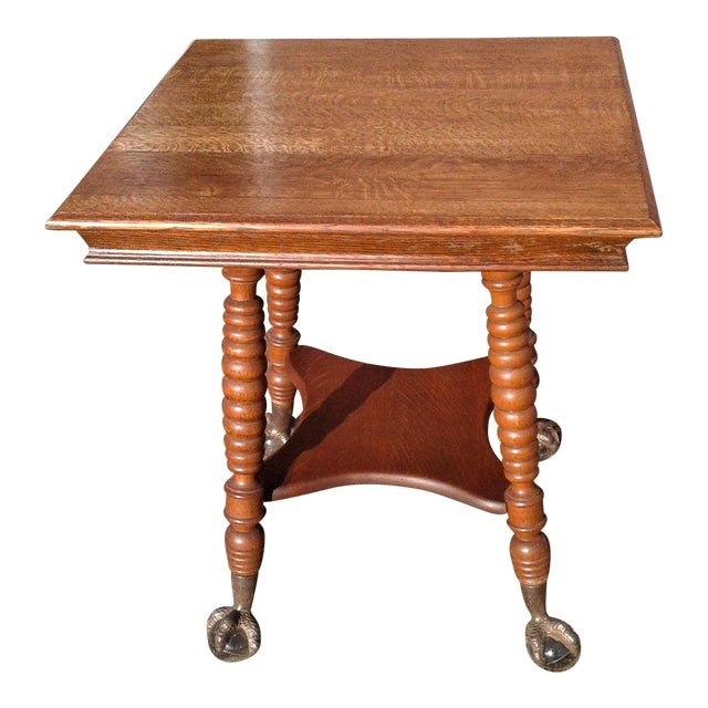 Antique Quarter Sawn Oak Parlor Table With Large Claw Feet and Glass ...