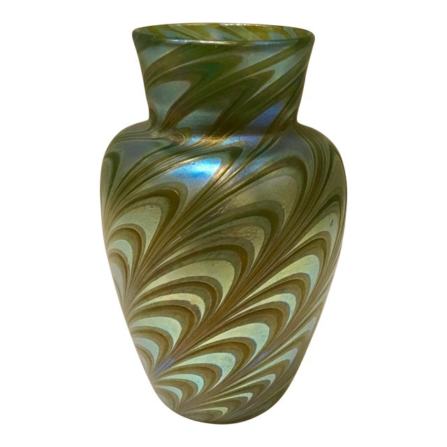 Peacock Blue Iridescent Art Glass Vase Chairish