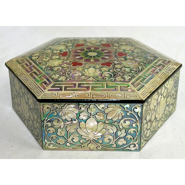 Vintage Korean Najeon Lacquerware With Mother of Pearl Hexagon Trinket ...