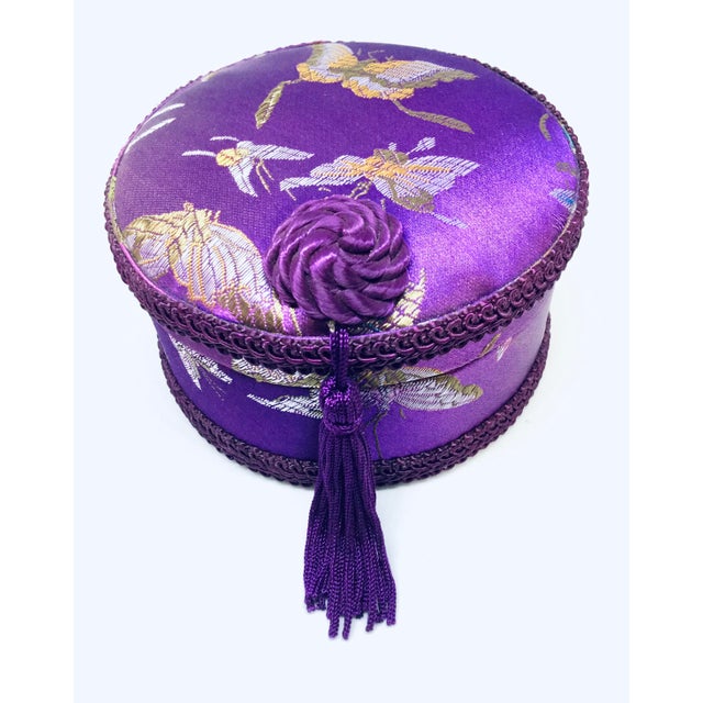 1980s Silk Covered Tasseled Trinket Jewelry Box | Chairish