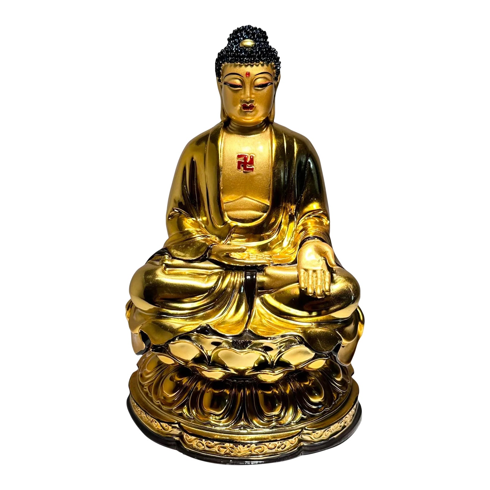 Vintage Gold Gilt Cast Resin Sculpture of a Seated Buddha Manji Symbol ...