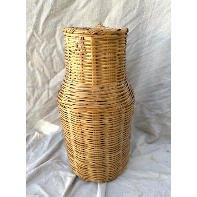 Vintage Woven Rattan Basket Floor Vase | Chairish