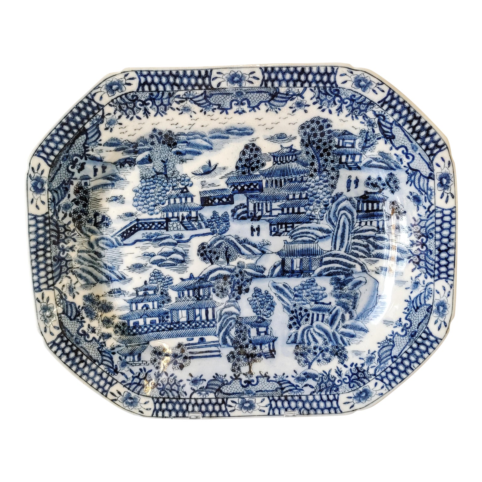 Yong Shen Tang Zhi Large Blue and White Rectangular Platter | Chairish