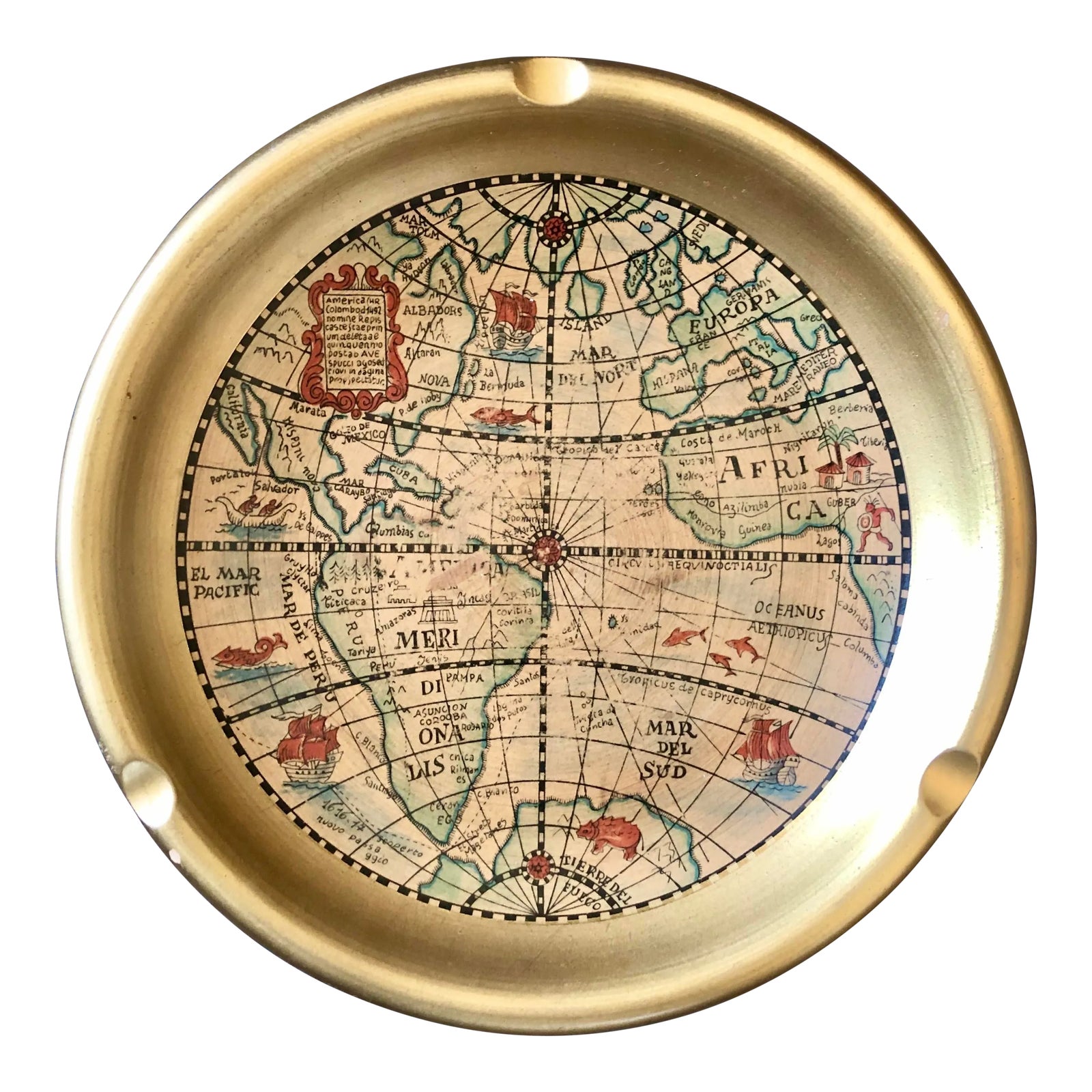 Vintage Gold Italian Pottery Map Ashtray | Chairish