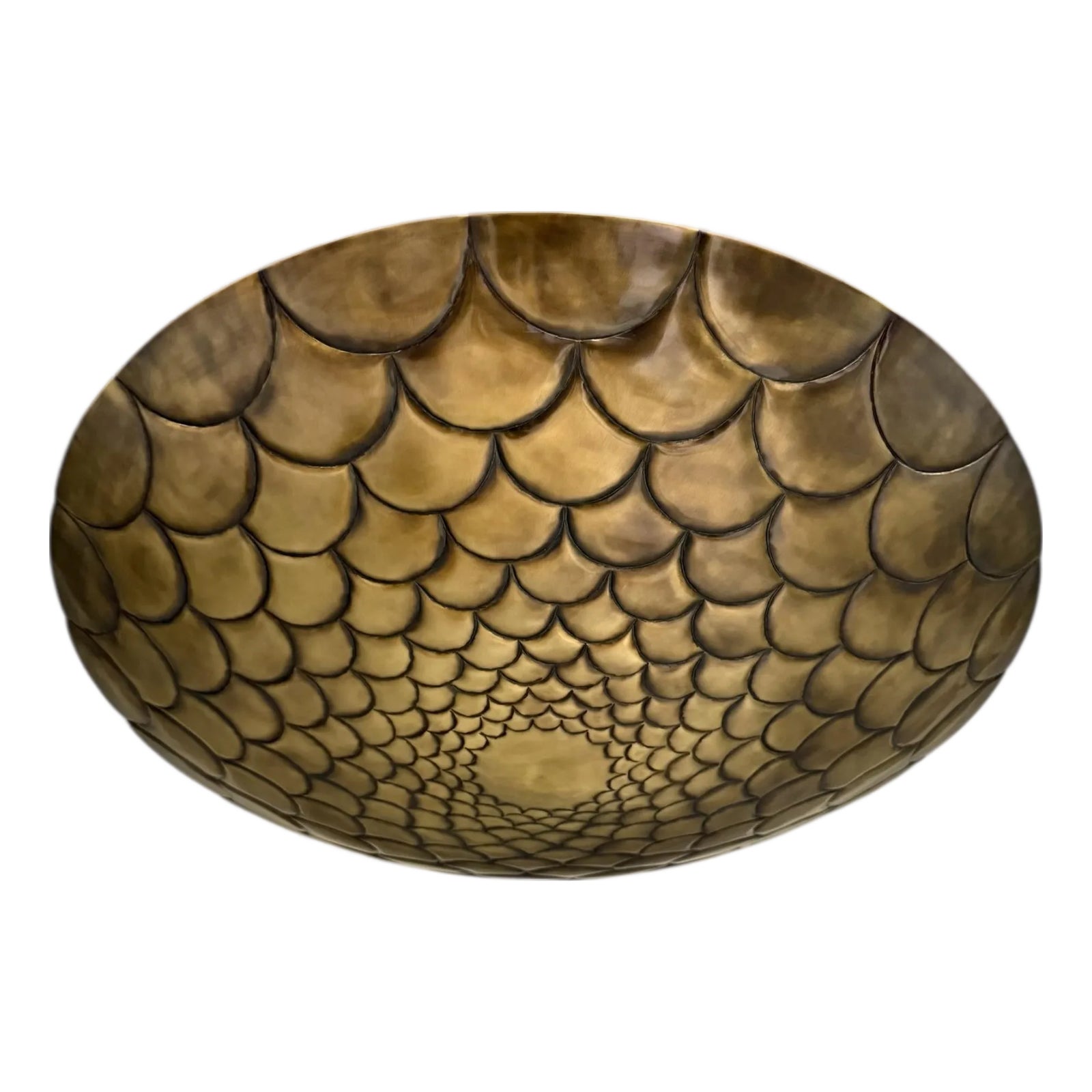 Brass Flush Mount Ceiling Light | Antique Scalloped Fish Scale Style ...