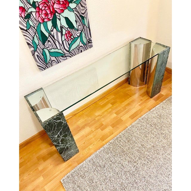 Modernist Green Marble + Chrome Console Table (After Leon Rosen for ...