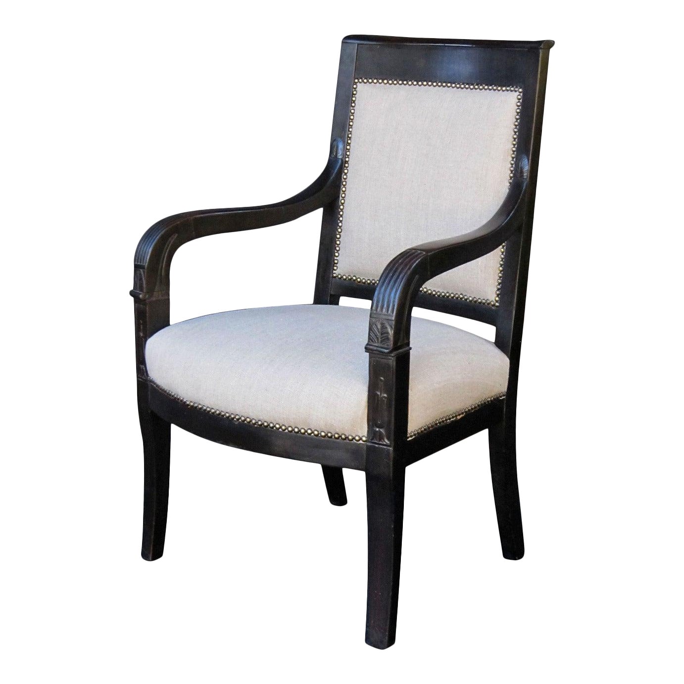 French Ebonized Armchair with Upholstered Seat | Chairish