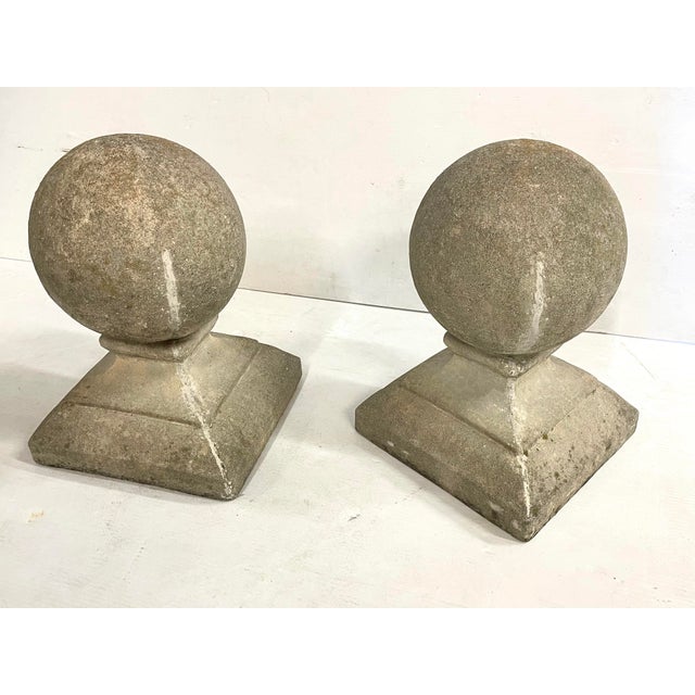 Vintage Concrete Garden Orbs Finials - Set of 2 | Chairish