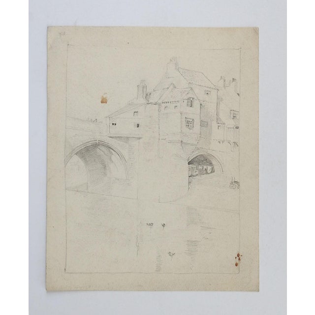 Antique Architectural Drawing European Stone Bridge | Chairish