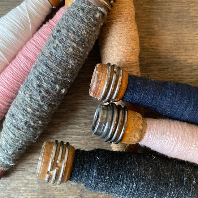 Antique 19th Century Bobbin Spindles With Yarn- Set of 7 | Chairish