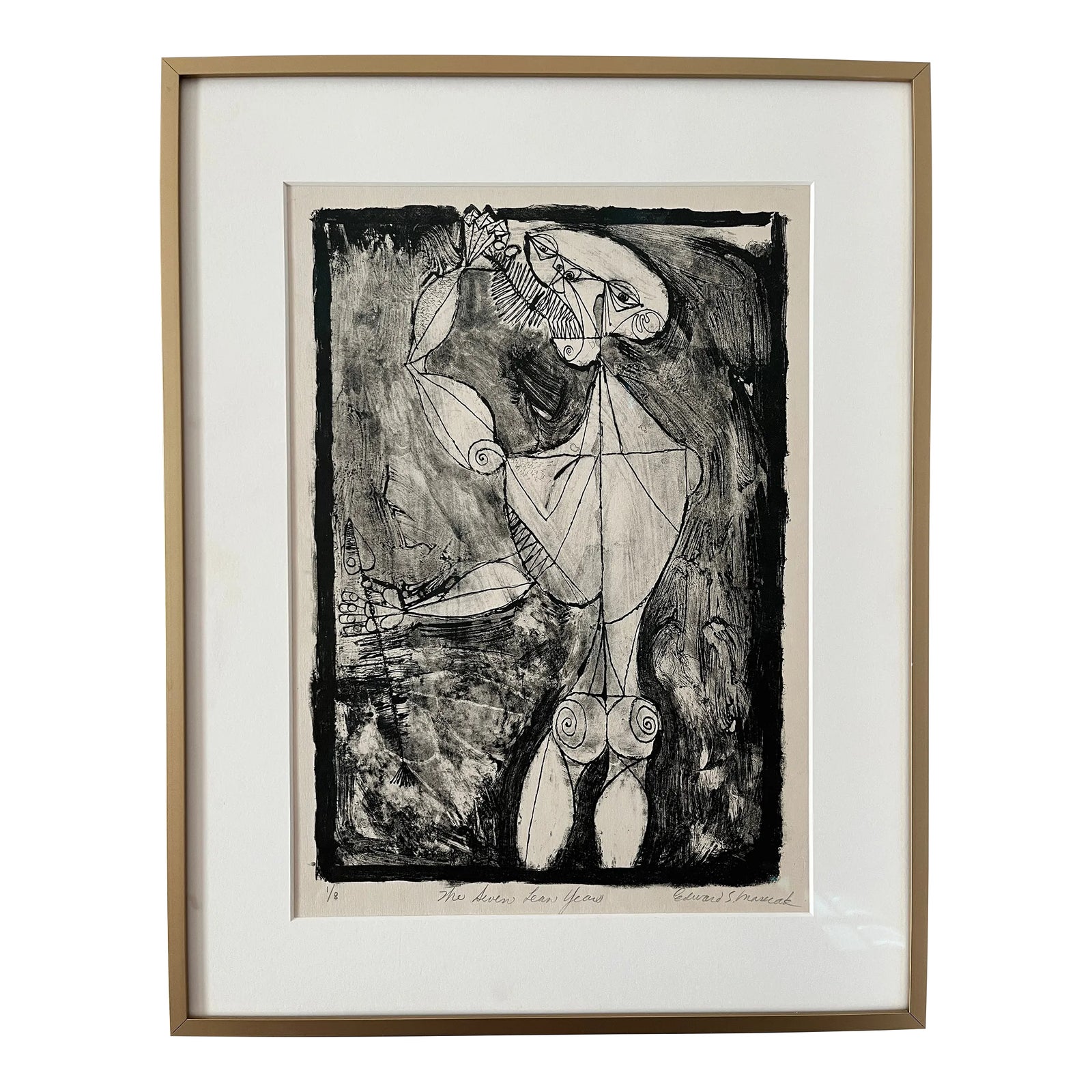 Edward Marecak Original Figurative Woodblock Print Signed 1/8 “The ...