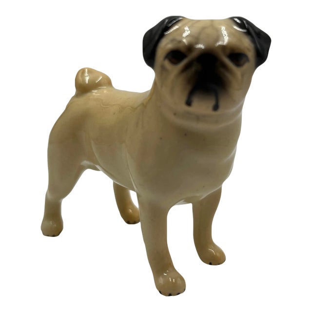 Vintage Mid-Century Beswick Porcelain Pug Dog Figurine | Chairish