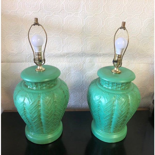 Vintage Ceramic Turquoise Colored Lamps - a Pair | Chairish