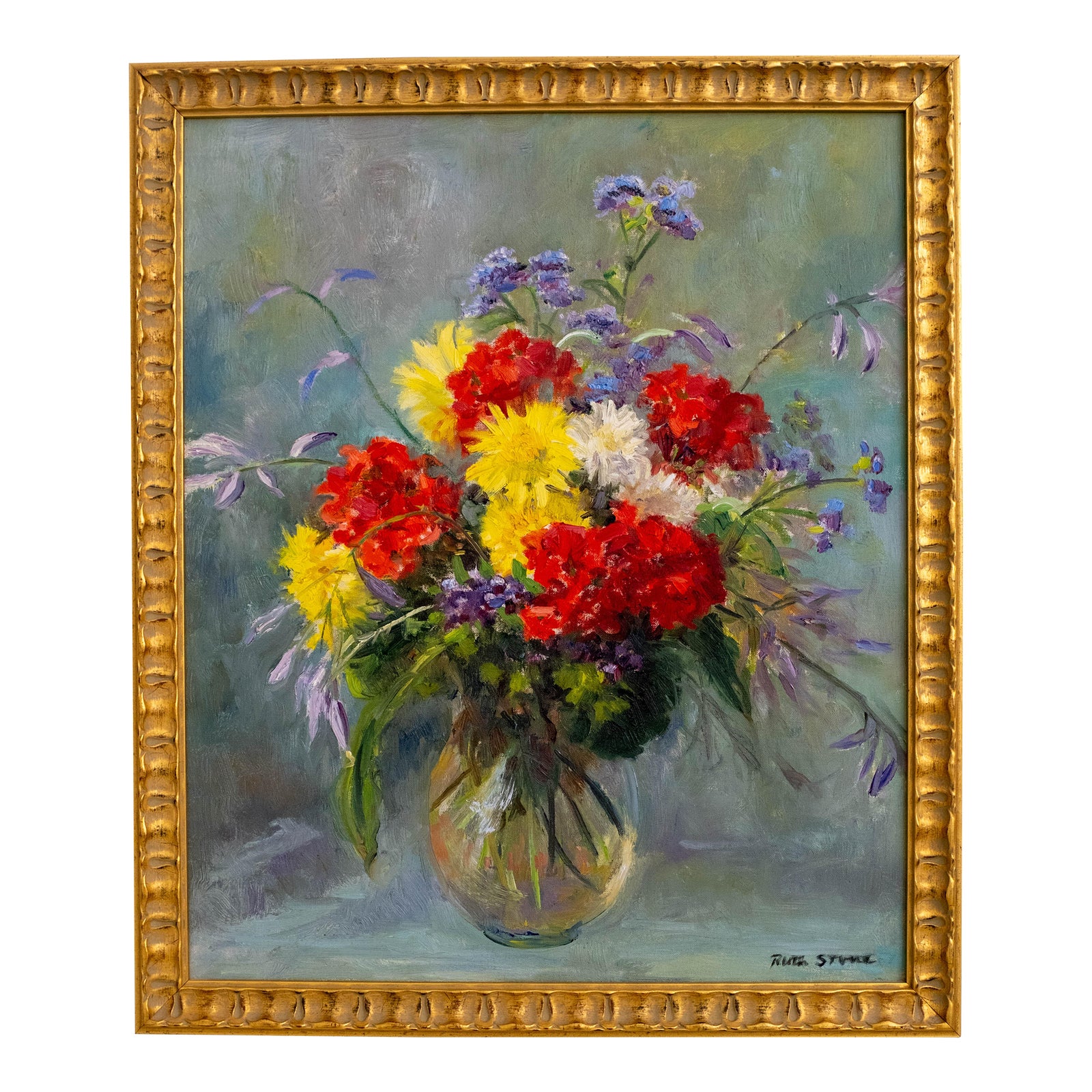 Abstract Still Life Flowers Vase Oil on Canvas Painting Signed Ruth ...