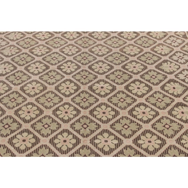 Vintage French Country Style Rug in Beige-Brown, Pink, Green Floral ...