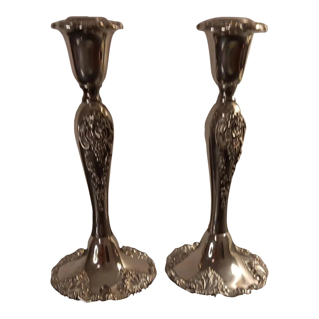 Pair of Vintage Godinger Ornate Silverplate Candlestick Holders | Chairish