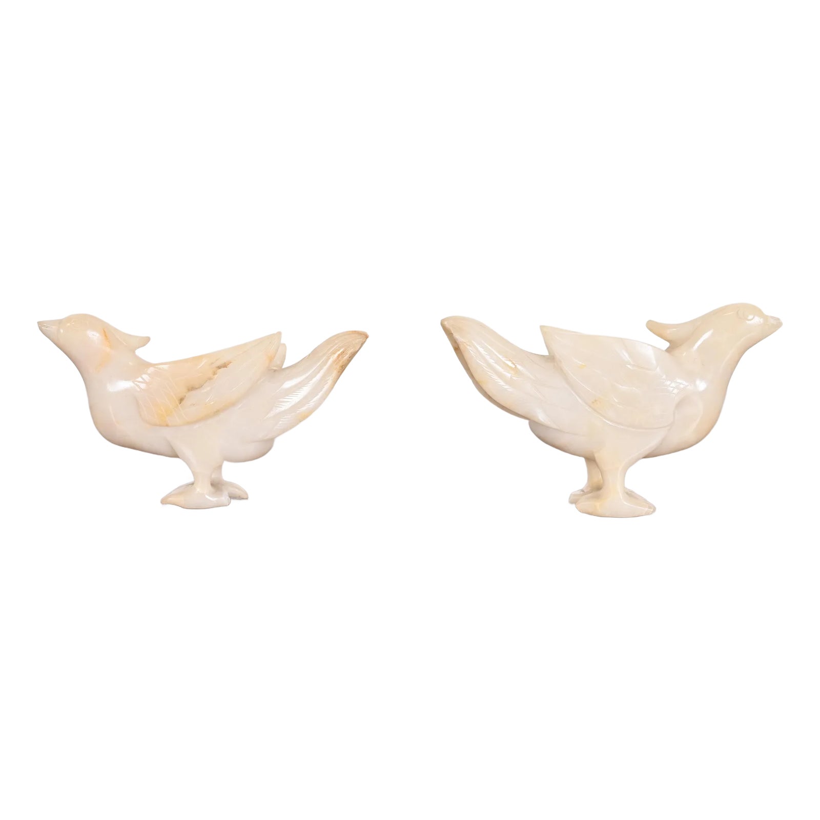Antique Chinese Hand Carved White Jade Birds, Pair | Chairish