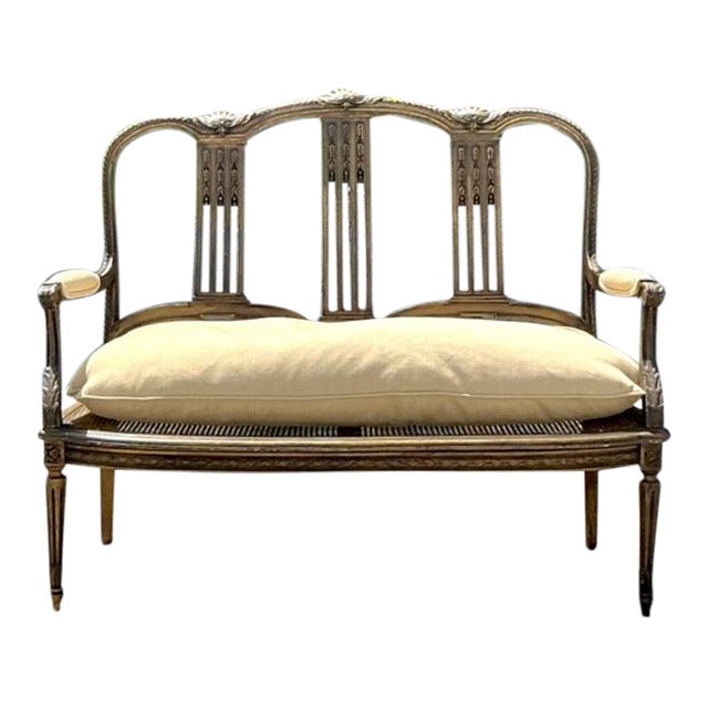 Vintage Regency Gilt Tipped Carved Cane Settee | Chairish