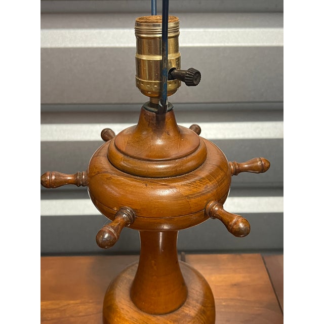 Mid Century Modern Walnut Nautical Ships Wheel Table Lamps - a Pair ...