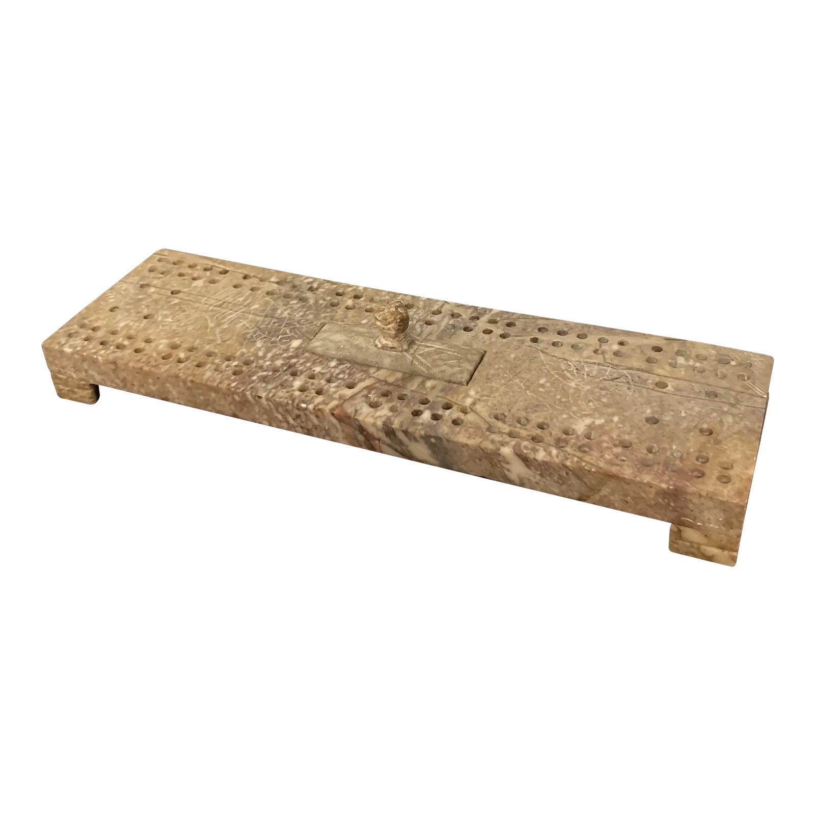 Mid 20th Century Carved Marble Cribbage Game Board | Chairish