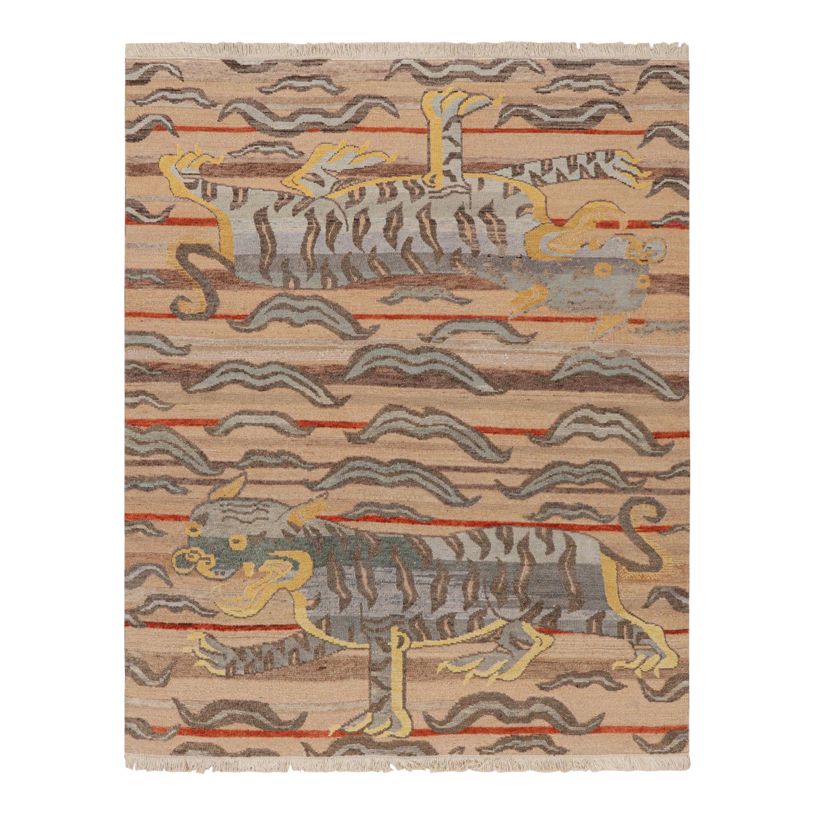 Rug & Kilim’s Contemporary Tiger Pictorial Rug in Brown, Rust and Gray ...