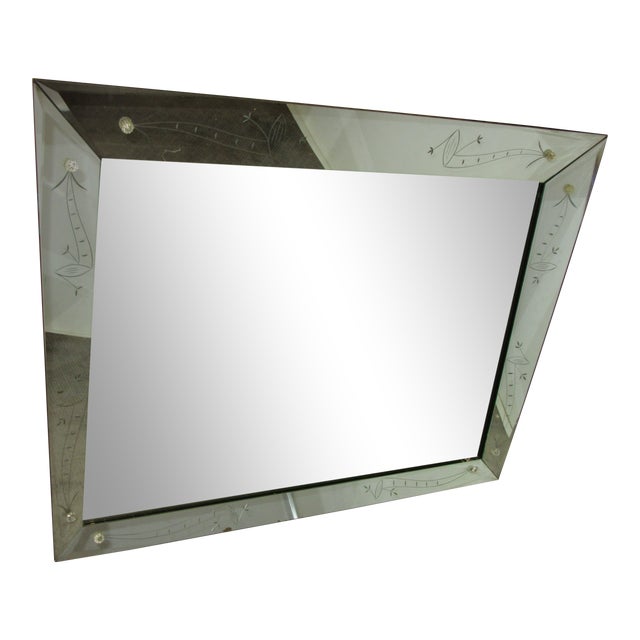 Mid Century Hollywood Regency Trapezoid Mirror With Etching | Chairish