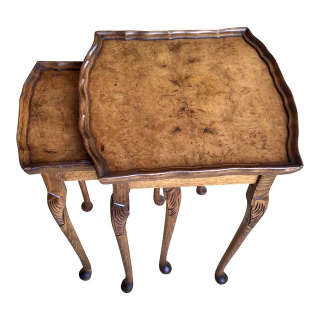 Early 20th Century Pair of Antique Nesting Tables in Burled Walnut on ...