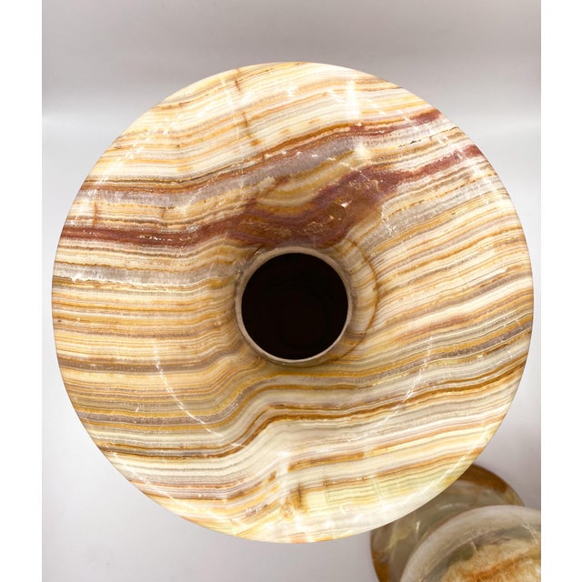 Oversized 20th Century Red and Cream Striated Onyx/ Marble Urn Vases - a Pair | Chairish