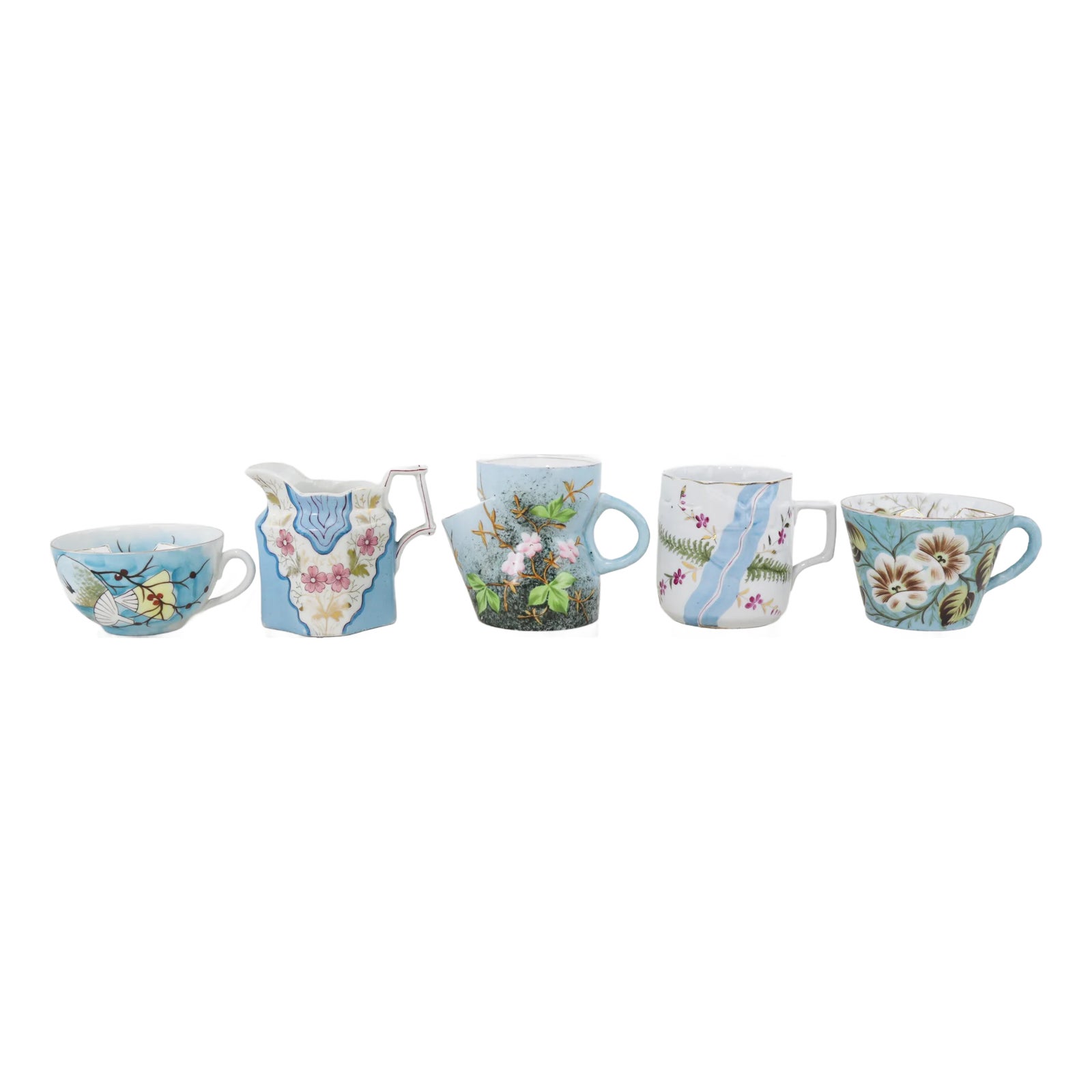 Set of Five Vintage Victorian Hand-Painted Porcelain Mugs | Chairish