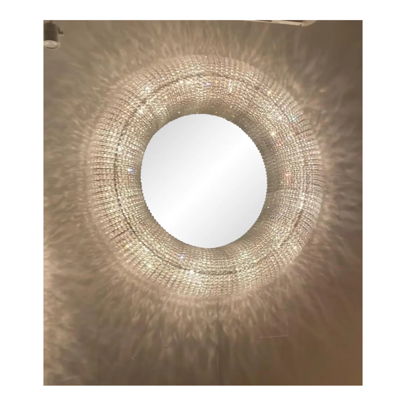 Crystal Glass Round Mirror W/Lights! | Chairish