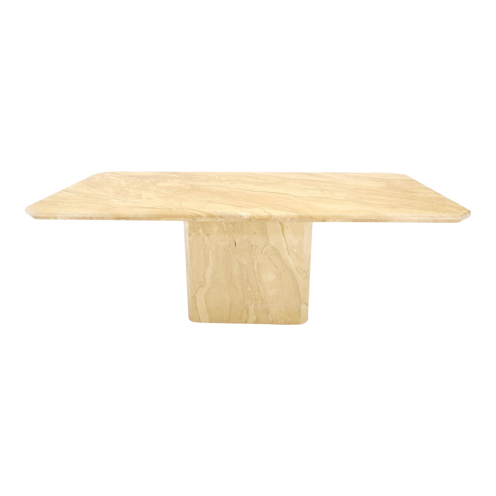 Travertine Single Pedestal Base Mid-Century Modern Dining Conference ...