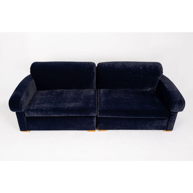 Antique Art Deco Navy Blue Velvet Sofa Couch 1940s | Chairish