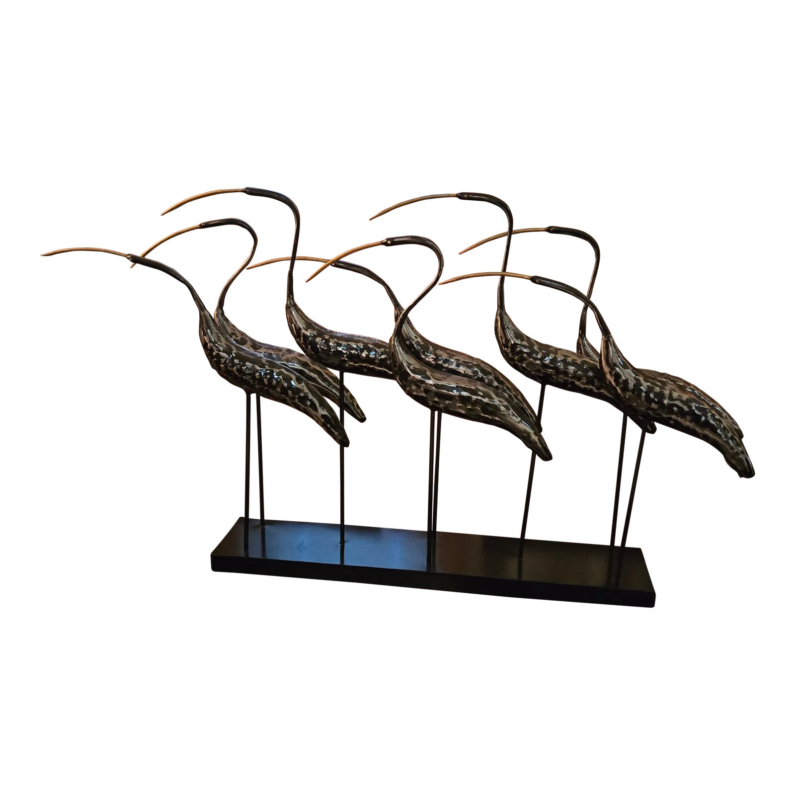 Group of Egrets Large Metal Sculpture, Joseph Famulari Style | Chairish